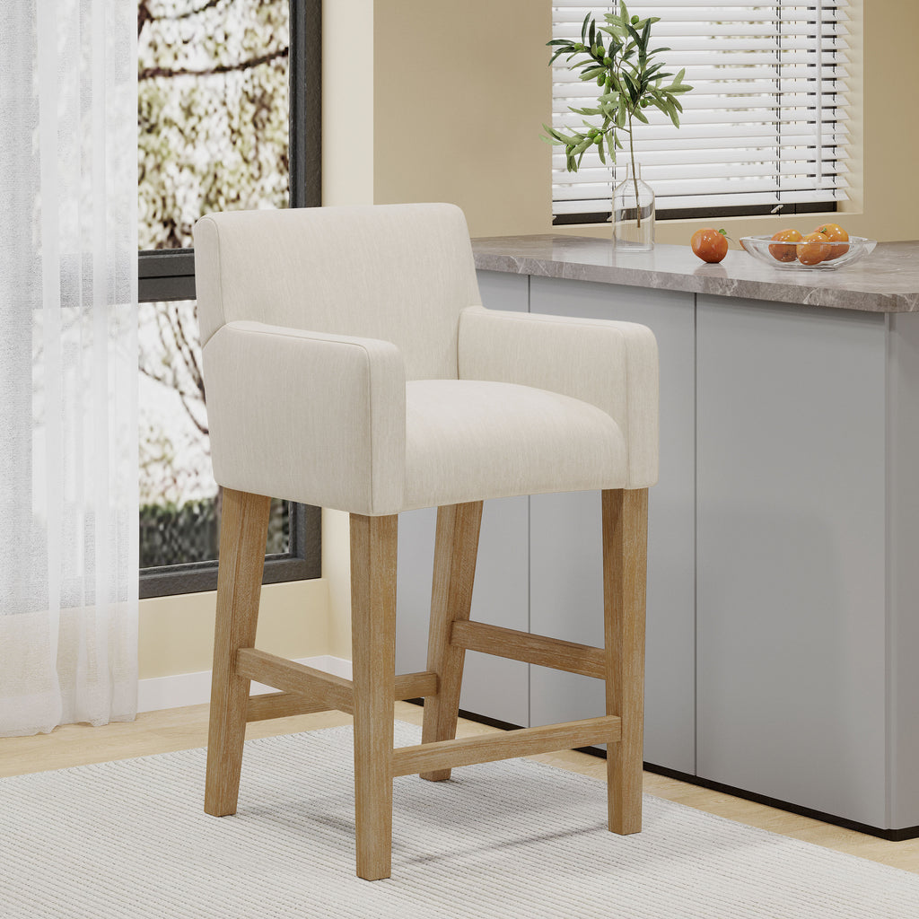 Contemporary Fabric Upholstered Wood 26 inch Counter Stool ...
