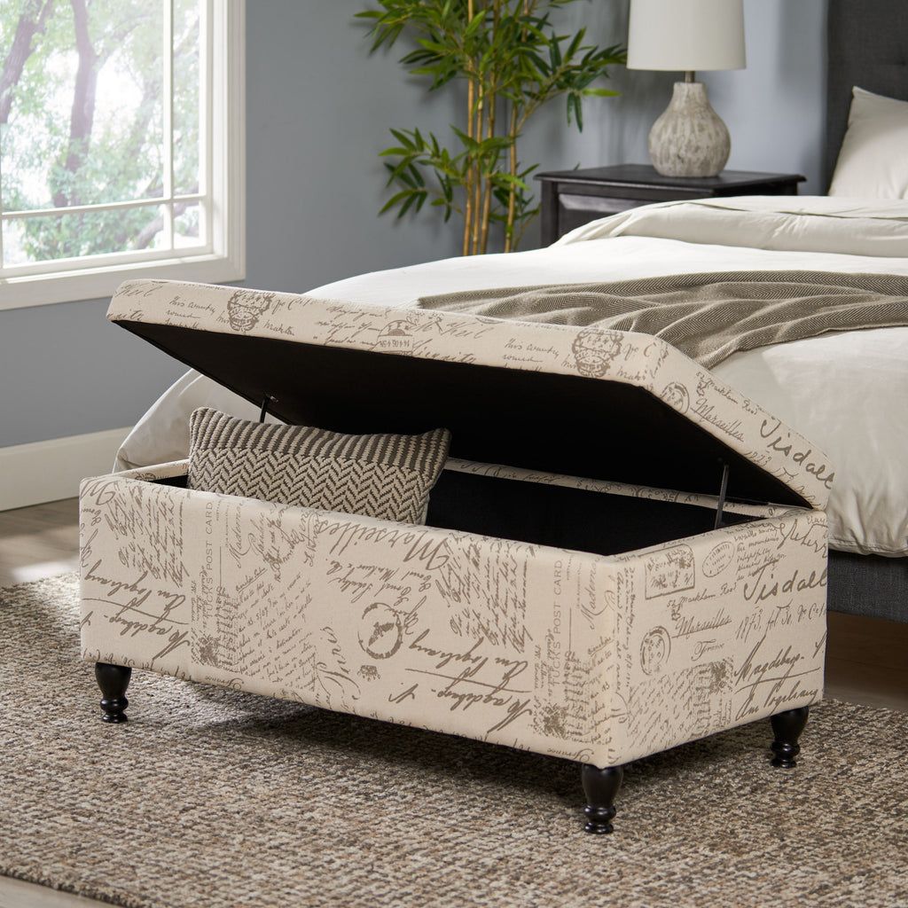 Fabric Storage Ottoman Bench with French Script - NH559592 ...