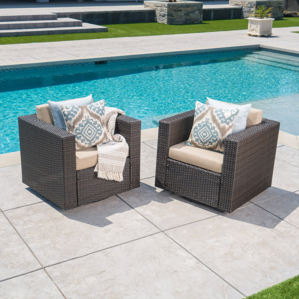 Outdoor Wicker Swivel Club Chair with Water Resistant Cushions - NH209 ...