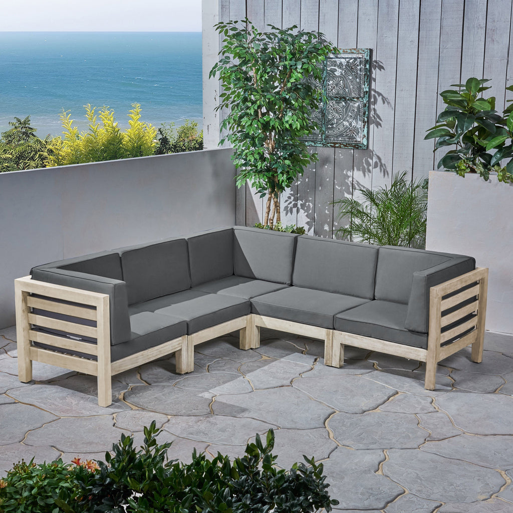 Outdoor V-Shaped Sectional Sofa Set - 5-Seater - Acacia Wood - Outdoor ...