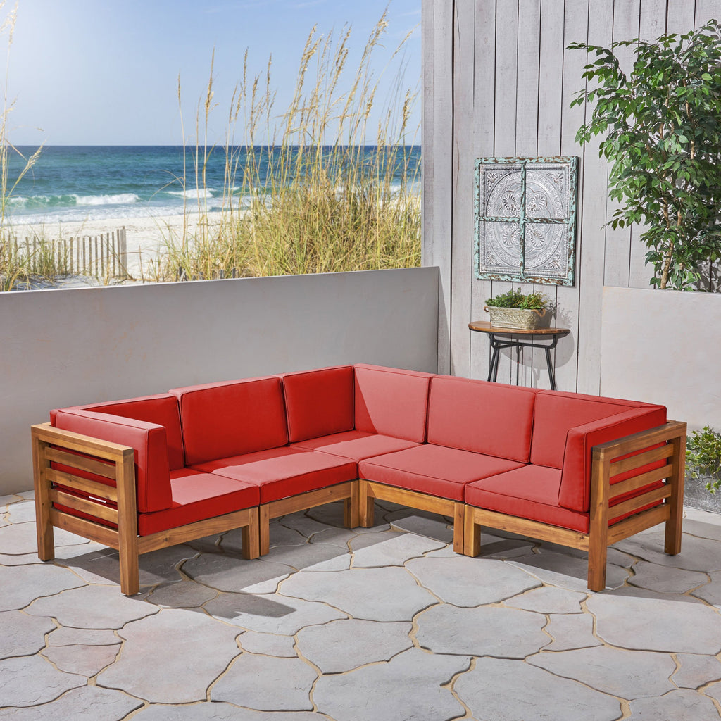 Outdoor V-Shaped Sectional Sofa Set - 5-Seater - Acacia Wood - Outdoor ...
