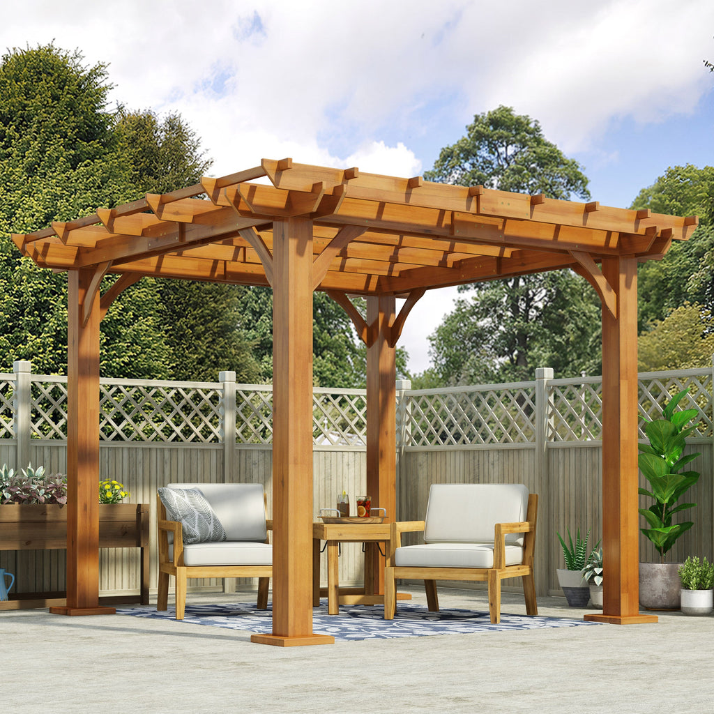 Dorain Outdoor 10' x 10' Acacia Wood Pergola, Teak – NobleHouseFurniture