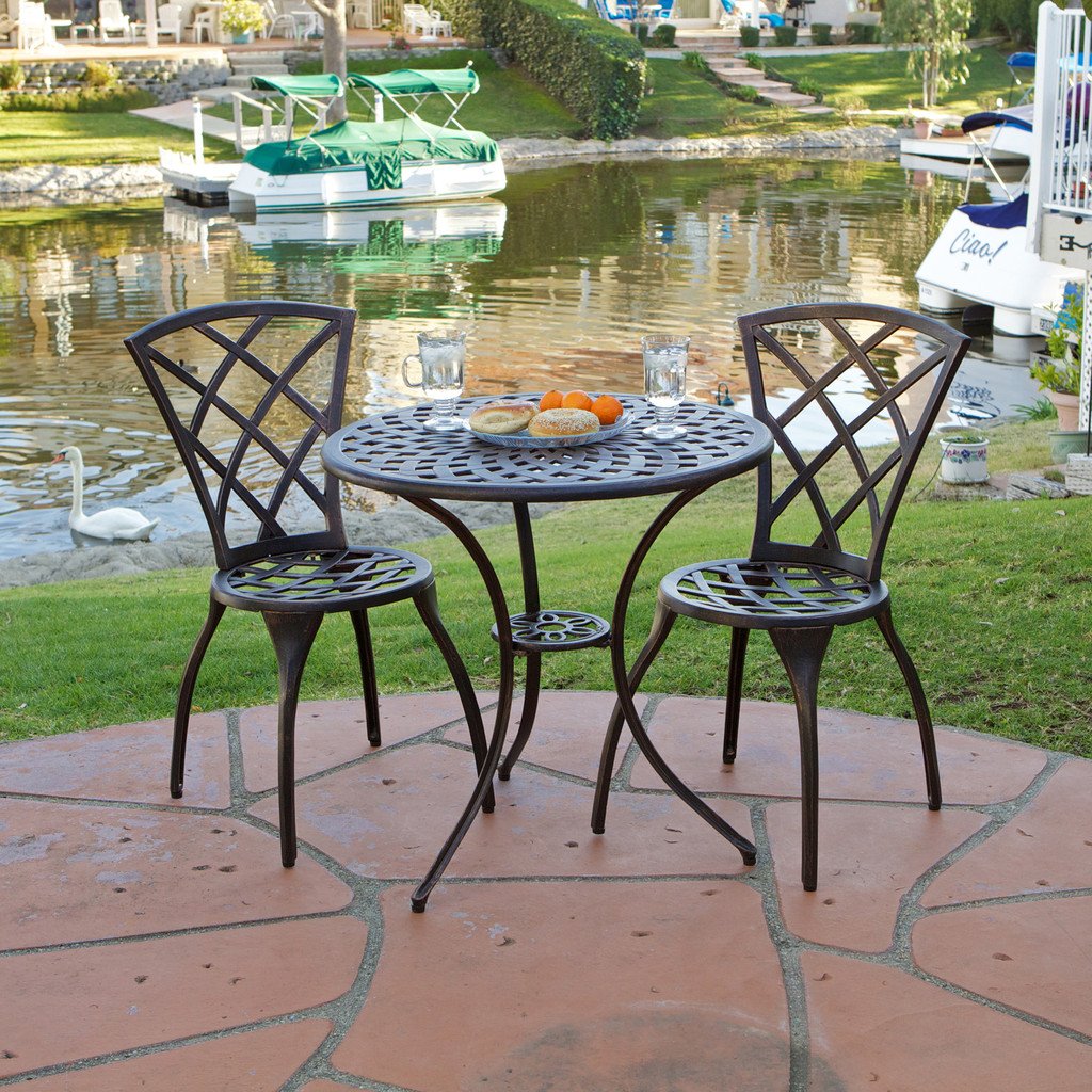 Traditional Outdoor Copper Cast Aluminum Bistro Set with Umbrella Hole ...