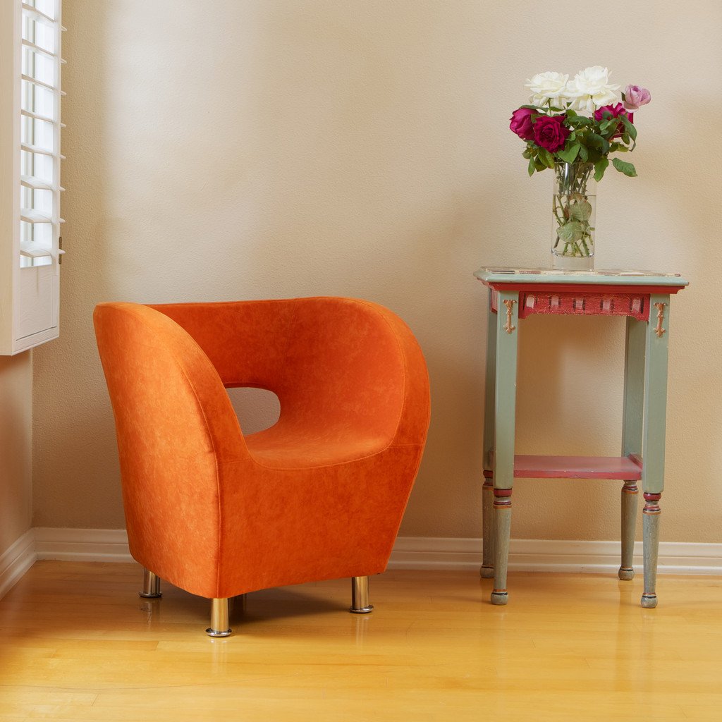 Modern Retro Orange Fabric Accent Chair with Stainless Steel Legs - NH ...