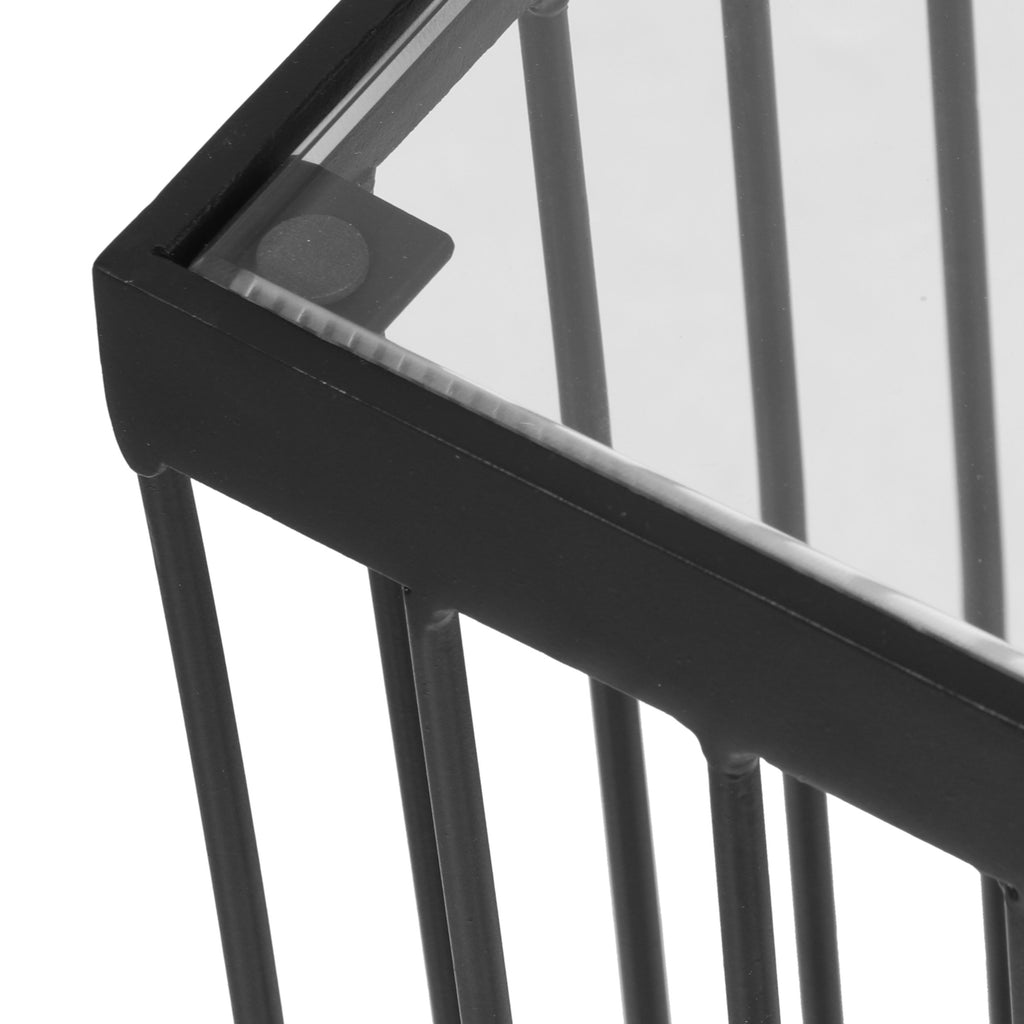 Contemporary Handcrafted Cage Side Table with Glass Top, Black and Cle ...