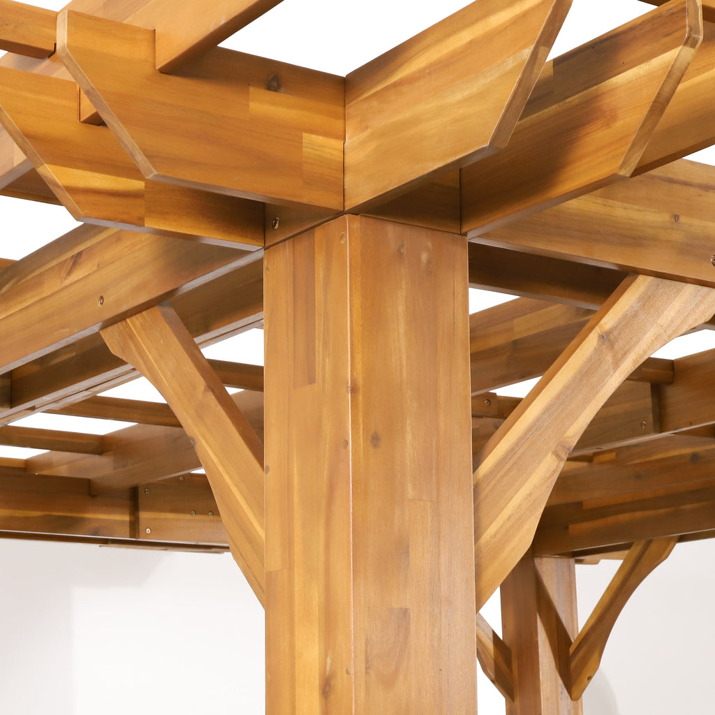 Dorain Outdoor 10' x 10' Acacia Wood Pergola, Teak – Noble House Furniture