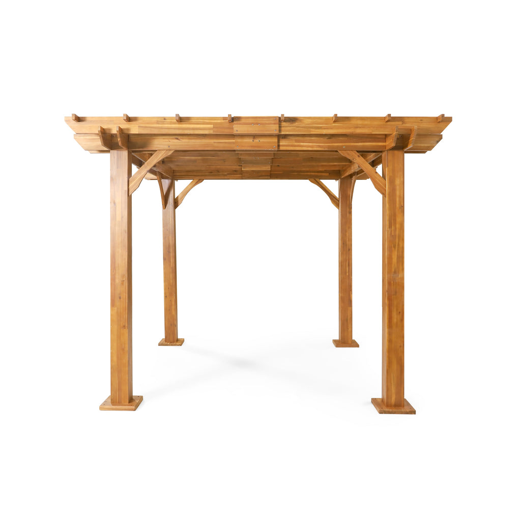Dorain Outdoor 10' x 10' Acacia Wood Pergola, Teak – NobleHouseFurniture