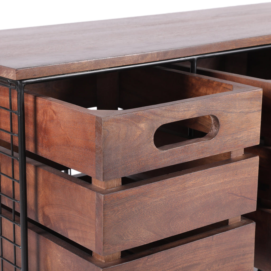 Modern Industrial Handcrafted Mango Wood Storage Bench with Drawers, C ...